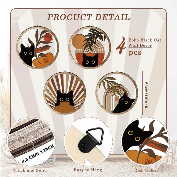 Retrart | Wall Decor | Boho Black Cat Wall Art Black Cat Room Decor ...